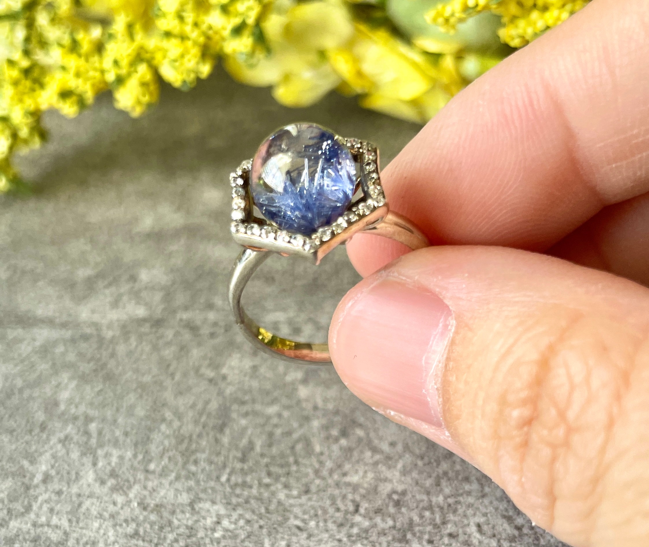 RARE 5mm Blue Dumortierite Quartz Sphere Engagement Ring Size 7/silver ...