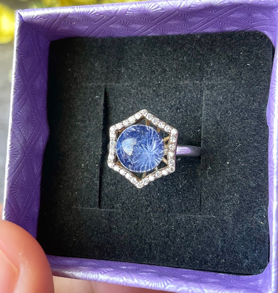 RARE! 5mm Blue Dumortierite Quartz Sphere Engagement Ring Size 7/silver ...