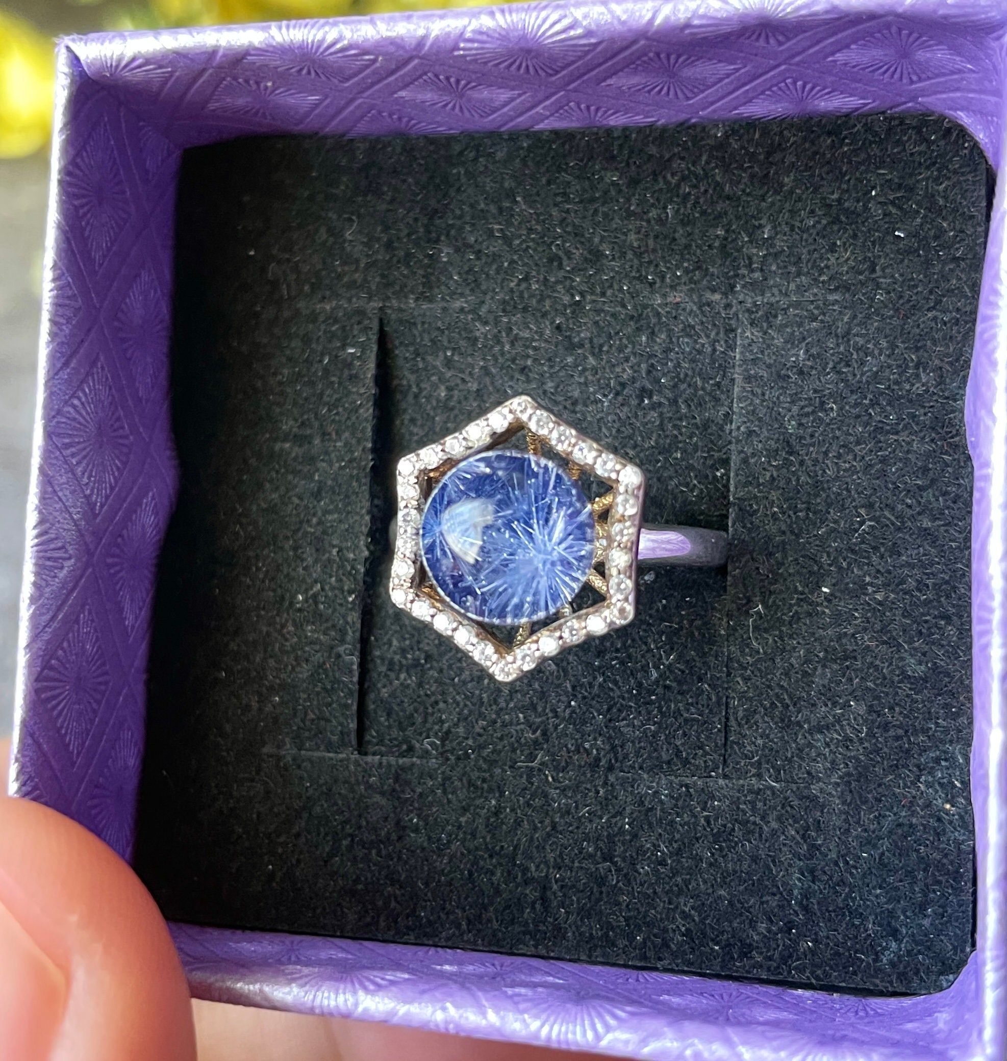 RARE 5mm Blue Dumortierite Quartz Sphere Engagement Ring Size 7/silver ...