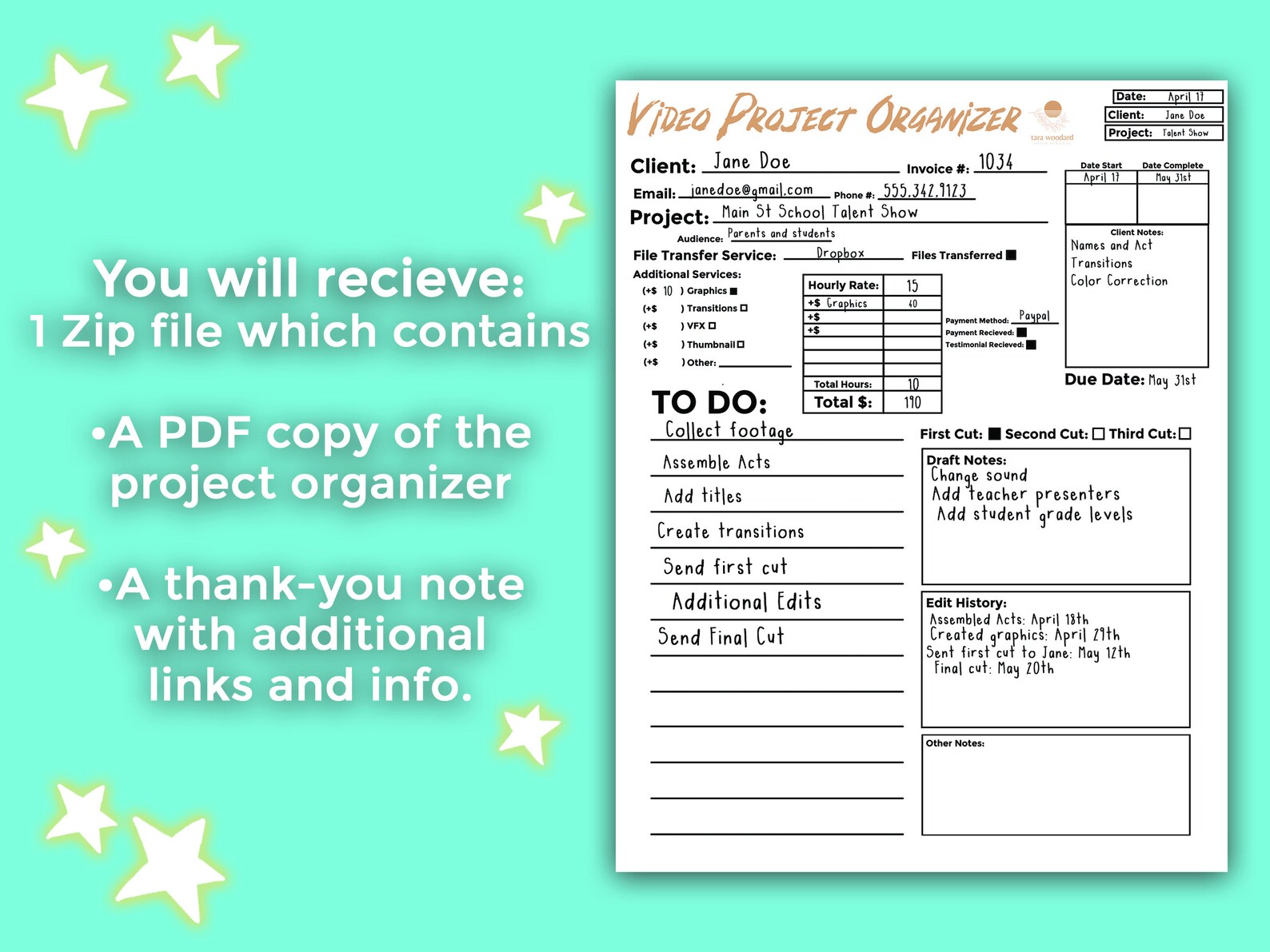 Video Editing Project Organizer - Video Editor Resource & Planner - Etsy