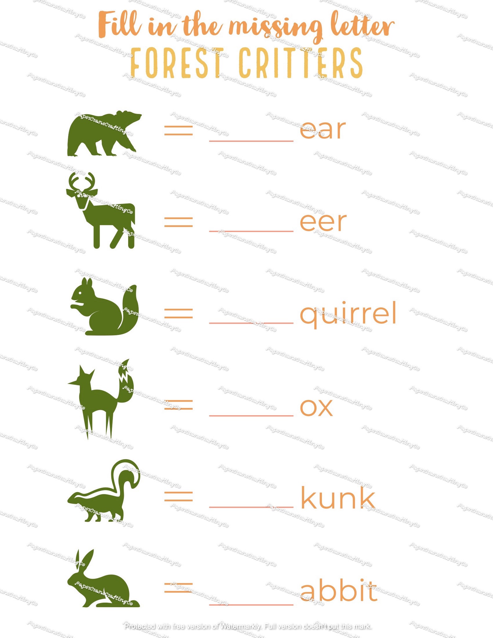 Fill in the Missing Letter Worksheets - Etsy