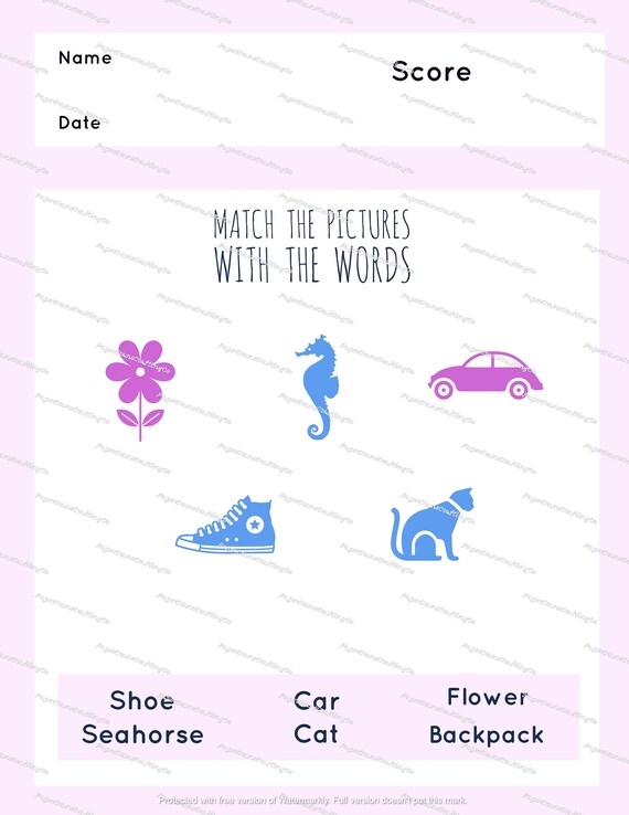 Word Matching Worksheets | Etsy