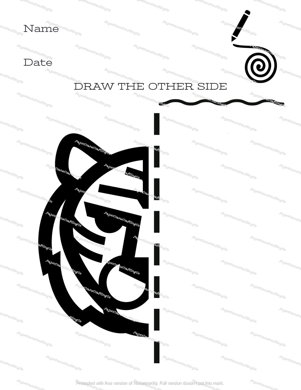 Draw the Other Side Tiger Worksheet - Etsy