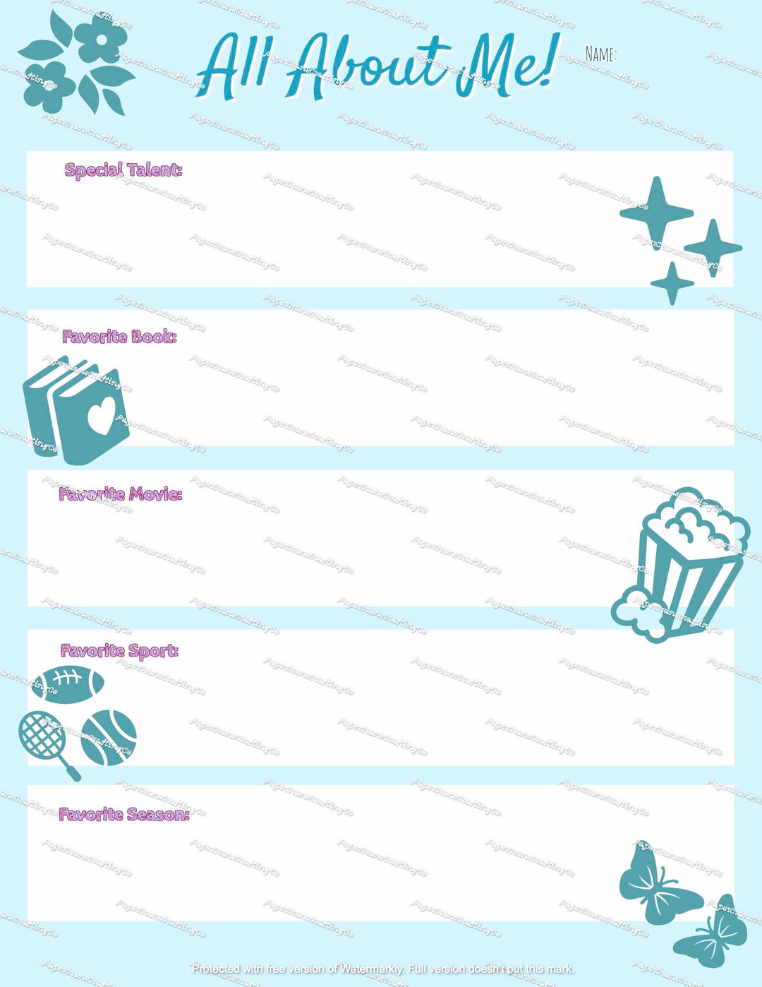 All About Me Worksheet Fill In - Etsy