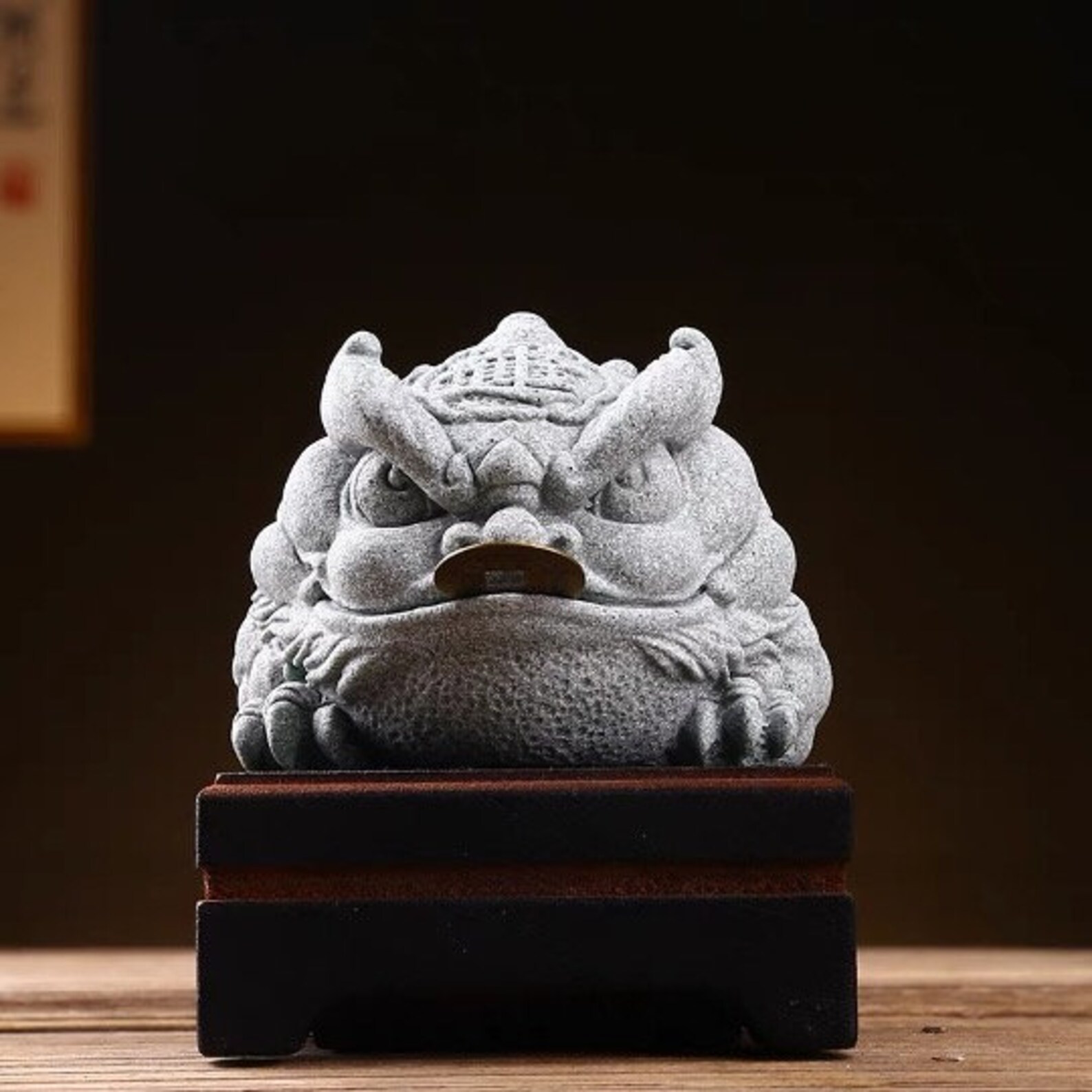 Green Sandstone Jin Chan Toad Sculpture & Statue Fengshui Good Fortune ...