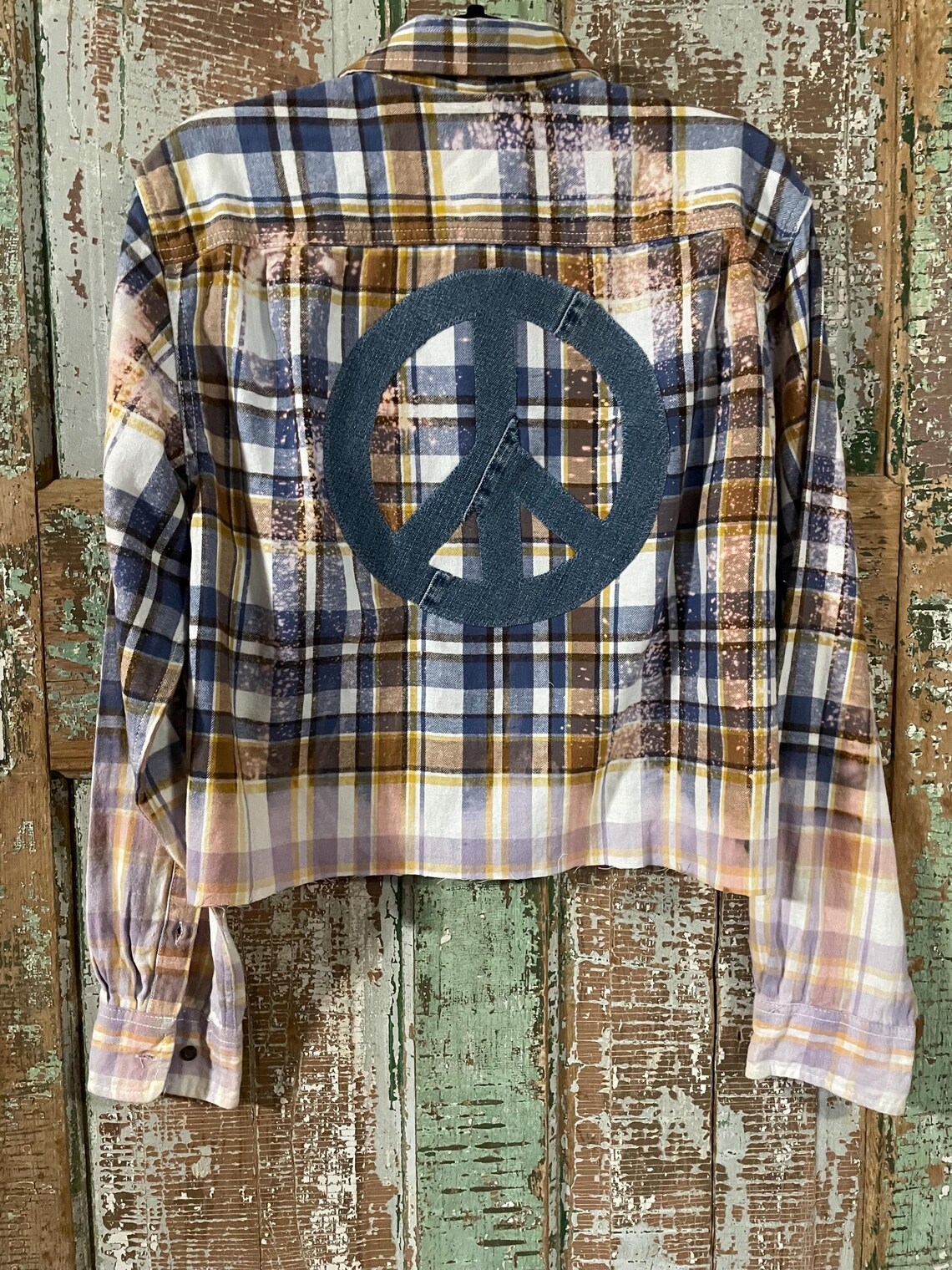 Flannel With Denim Peace Sign Appliqué - Etsy