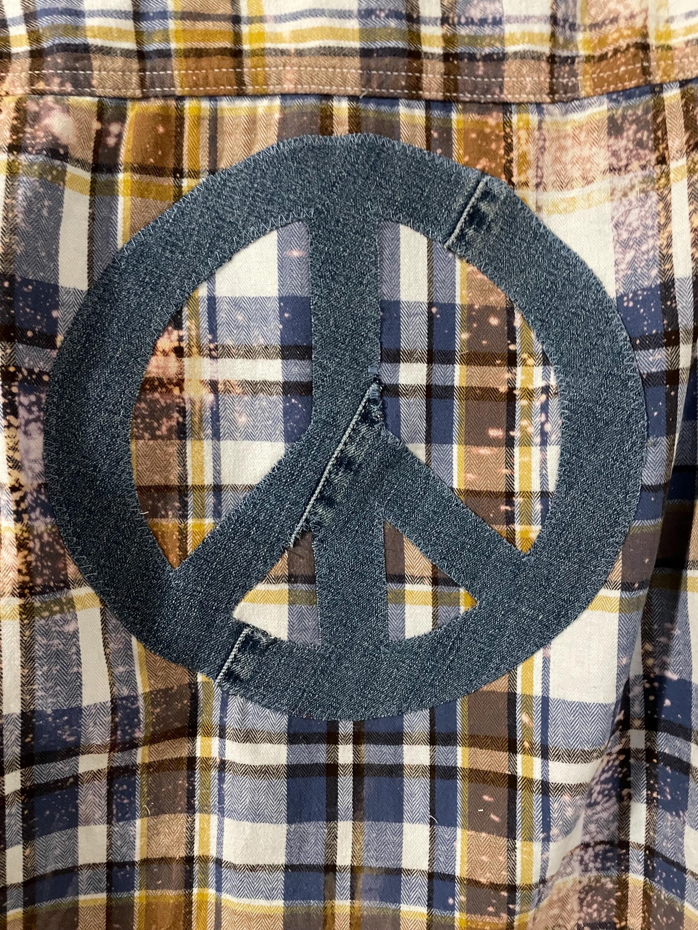 Flannel With Denim Peace Sign Appliqué - Etsy
