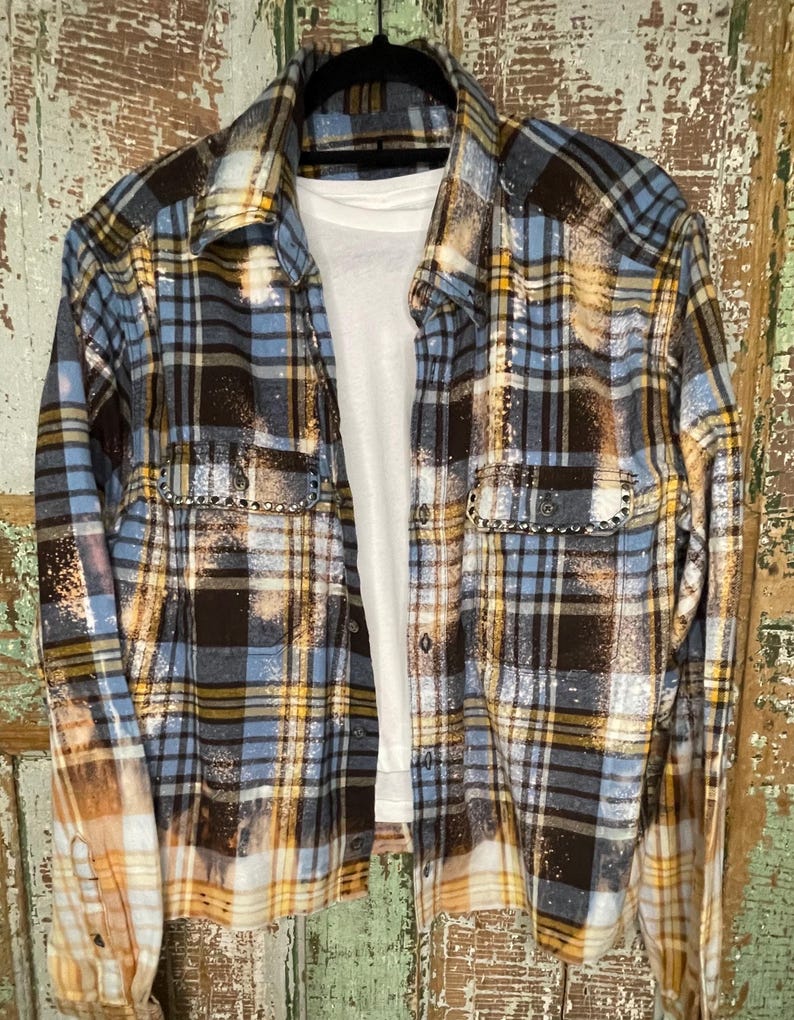 Flannel With Denim Peace Sign Appliqué - Etsy