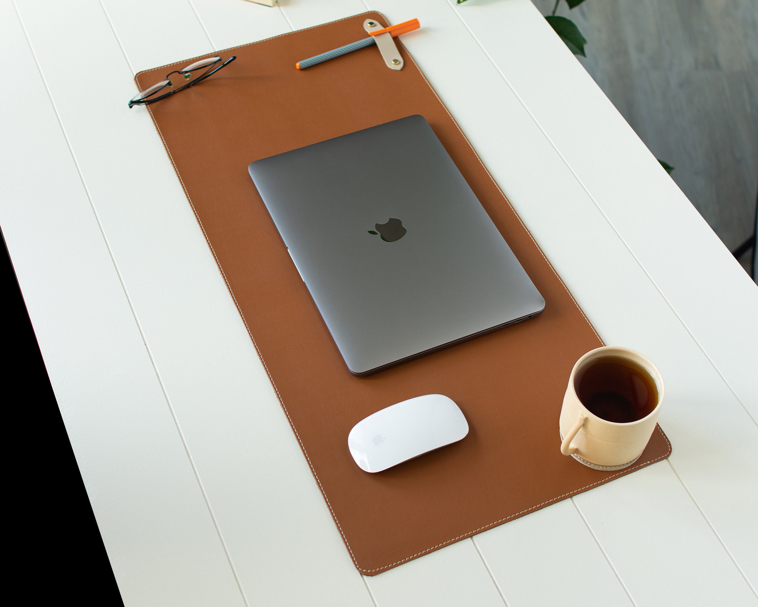 Orange Cute Desk Mat, Leather Custom Desk Mat, Extended Mouse Pad ...