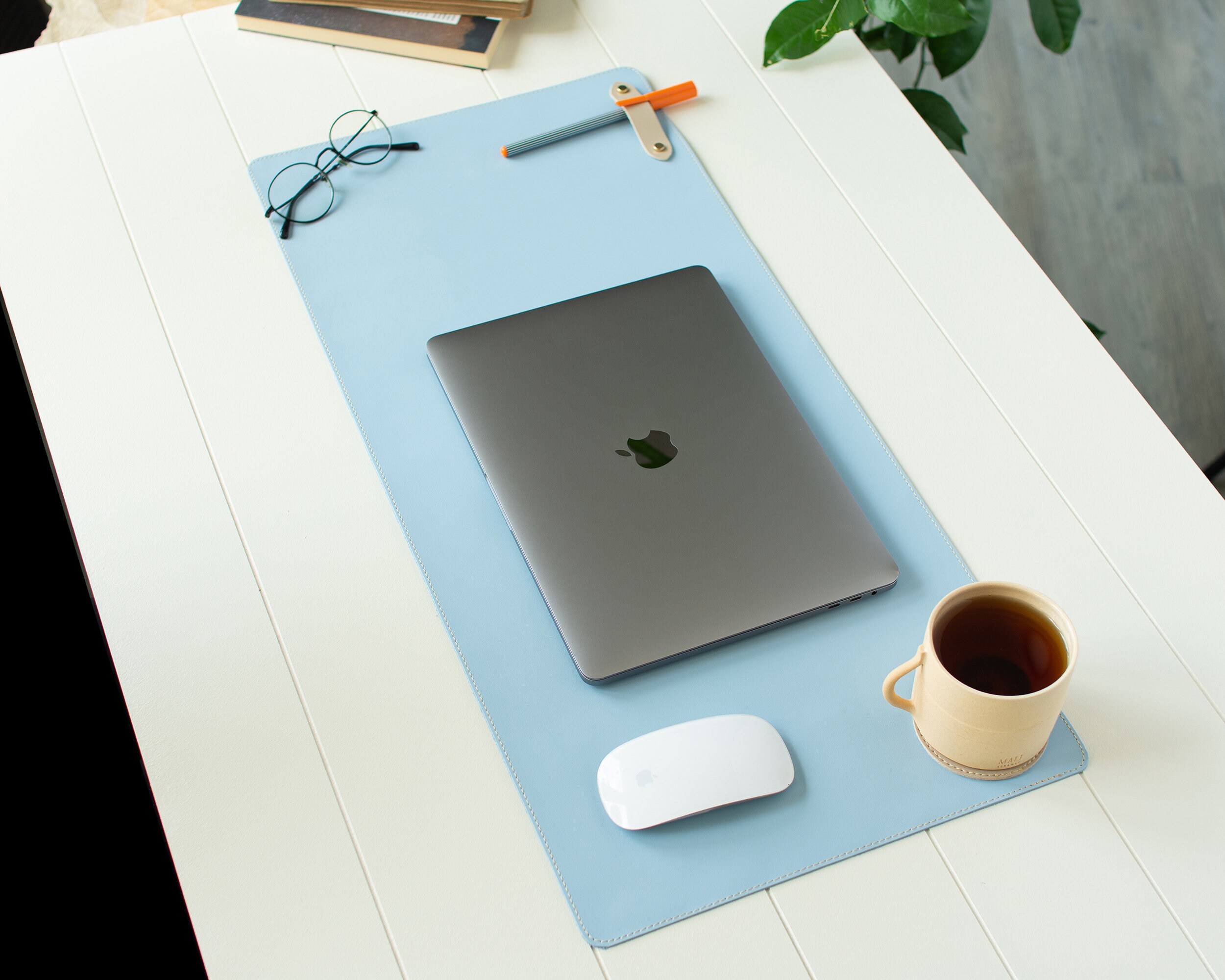 Orange Cute Desk Mat, Leather Custom Desk Mat, Extended Mouse Pad ...
