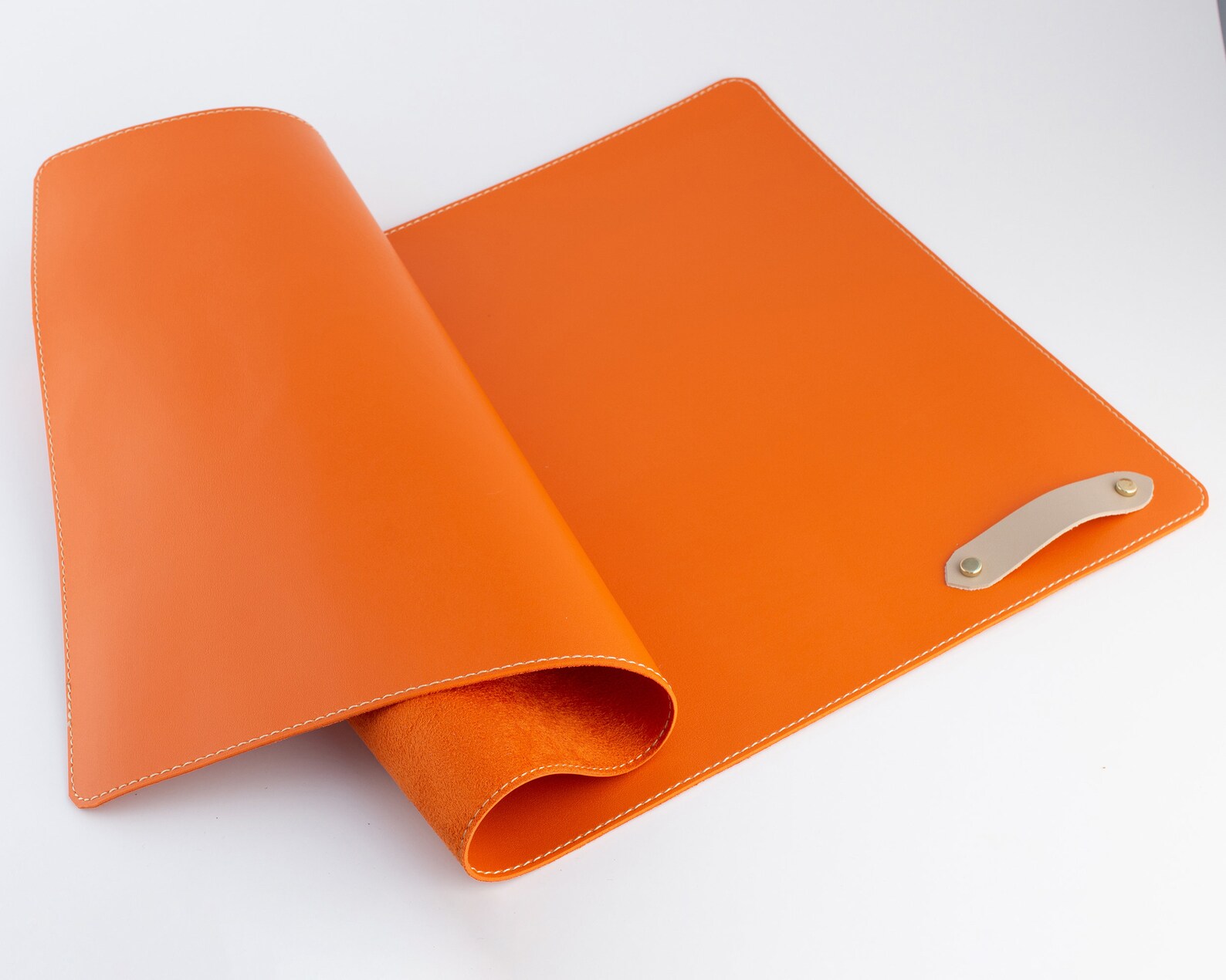 Orange Cute Desk Mat Leather Custom Desk Mat Extended Mouse - Etsy