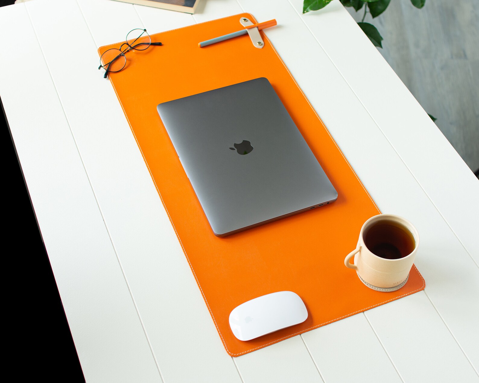 Orange Cute Desk Mat, Leather Custom Desk Mat, Extended Mouse Pad ...