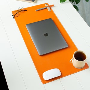 Orange Cute Desk Mat, Leather Custom Desk Mat, Extended Mouse Pad ...