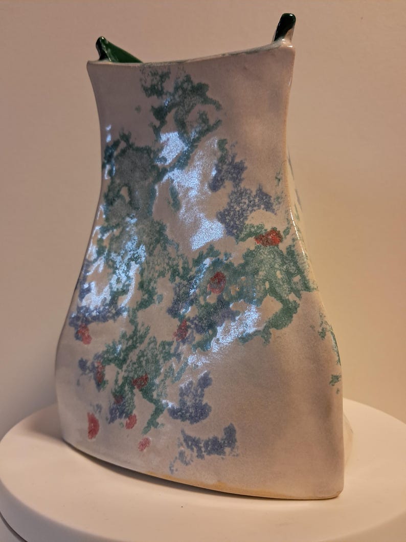 Ceramic Flower Vase, Base Color Shell White, Blue-green Sponged With ...