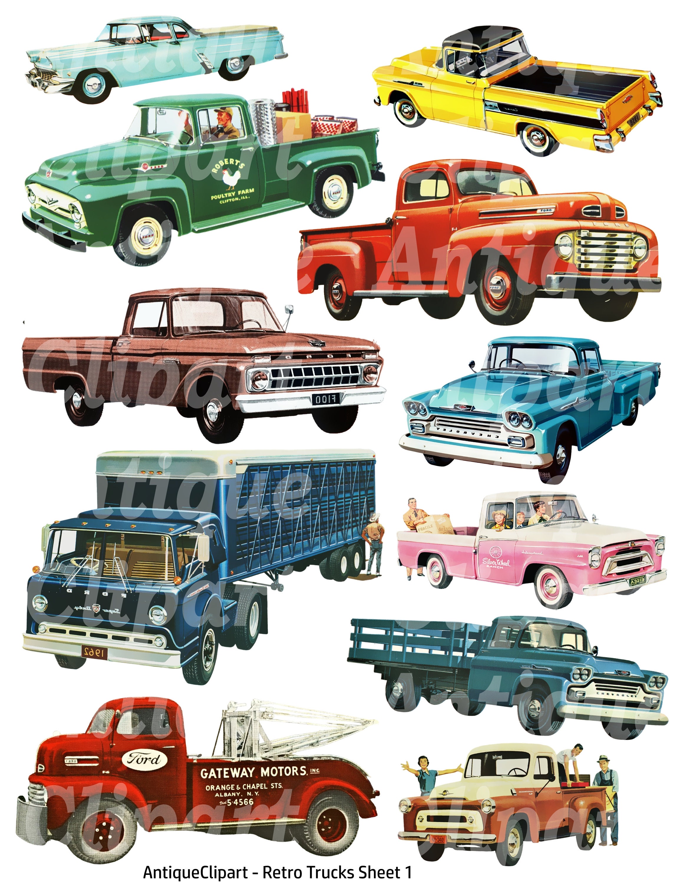 Retro Cars and Trucks Clip Art Vintage Antique Digital Download Collage ...