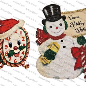 Retro Glitter Candy Cane Snowman PNG Clipart Bundle, Christmas Vintage ...