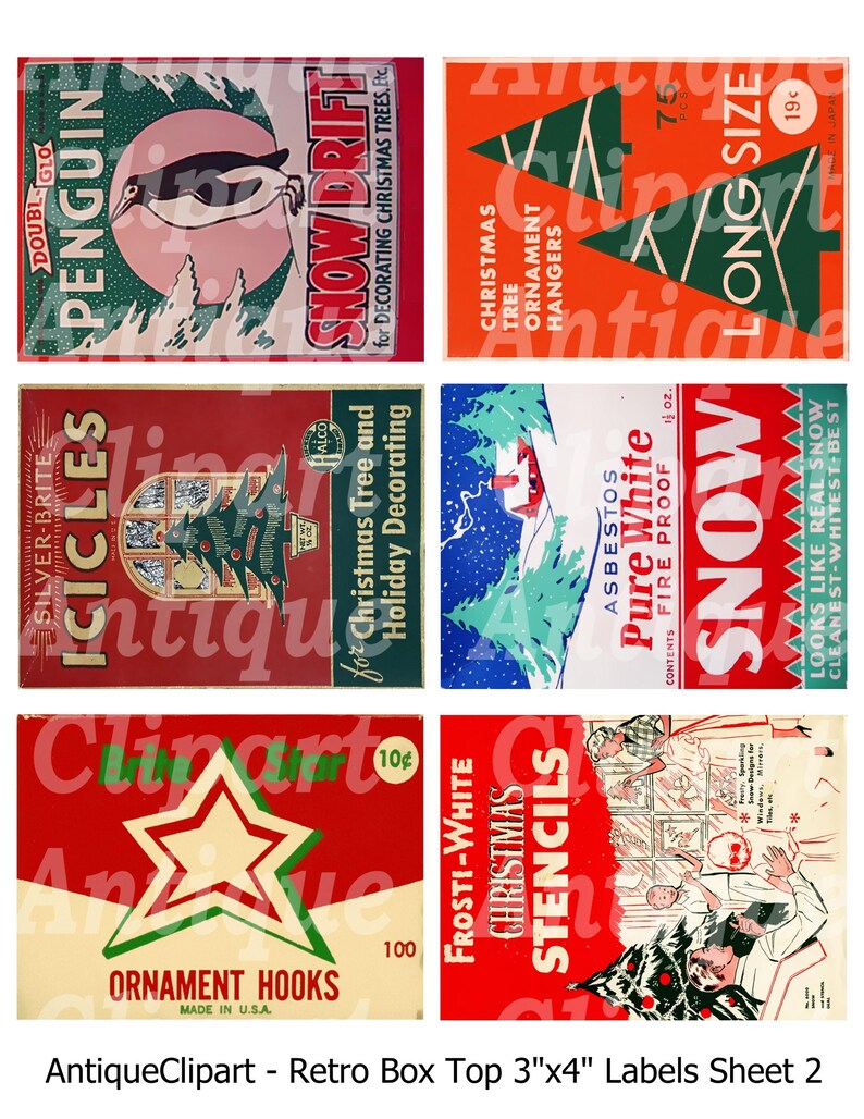 Vintage Christmas Box Top Labels: Printable Ephemera (digital Download ...