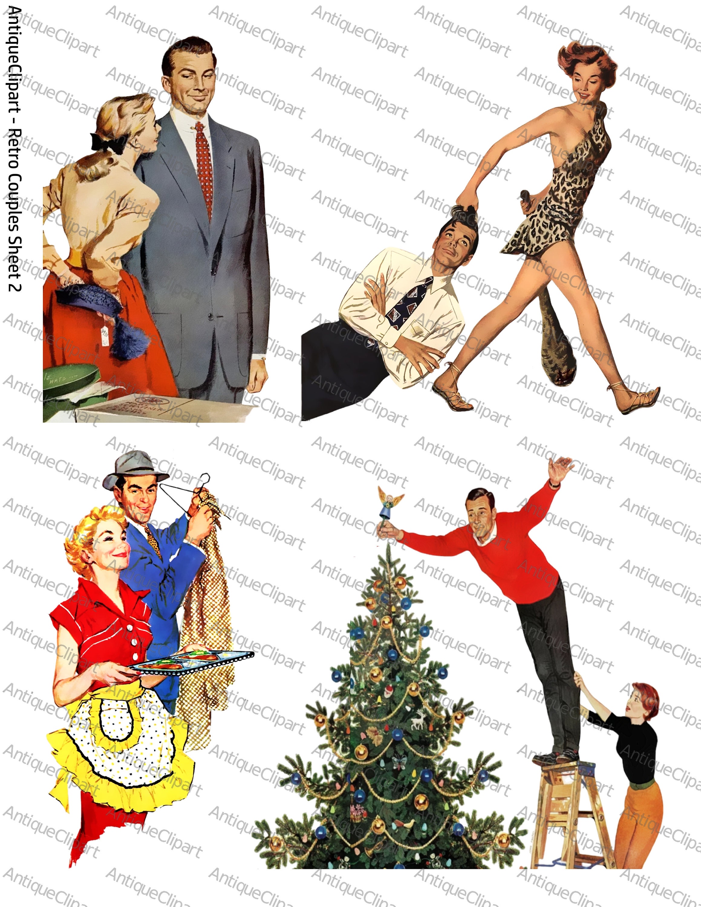 Retro Couples Clipart: Vintage Illustrations & Collage Sheets (digital ...