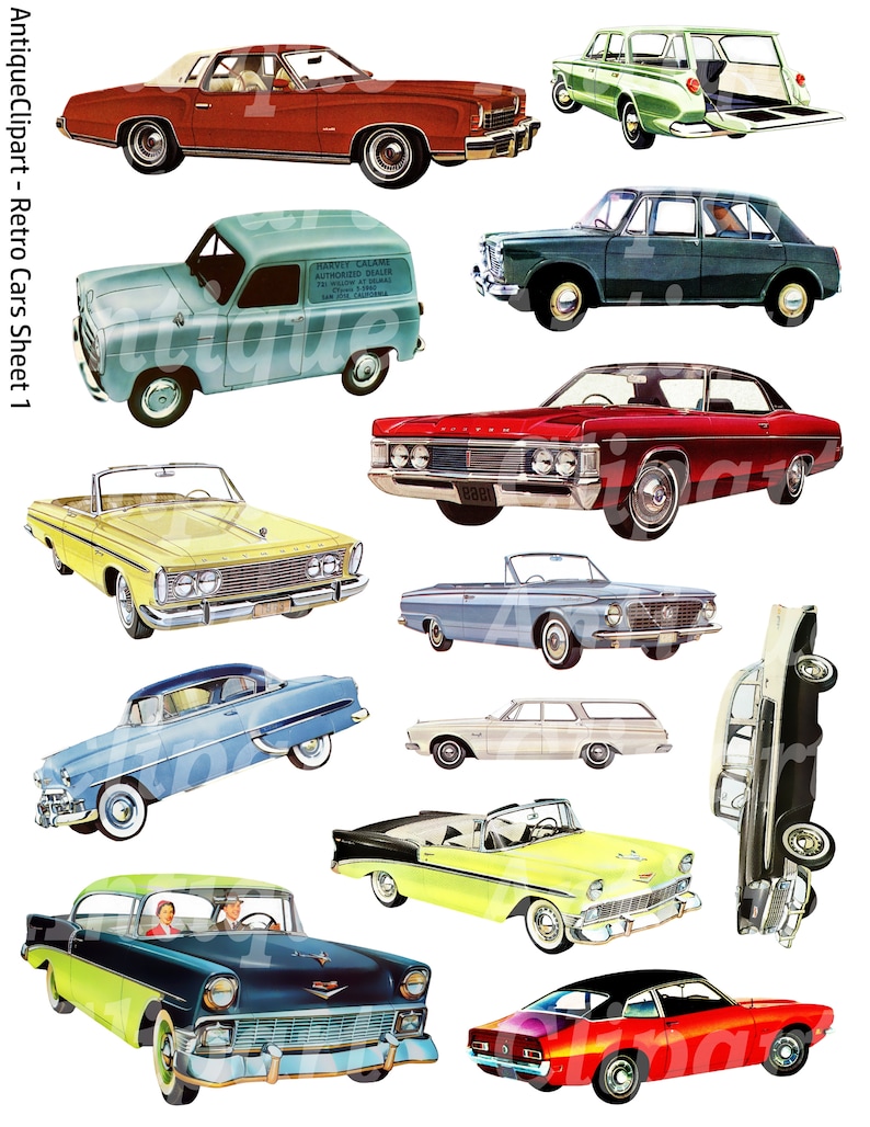 Retro Cars and Trucks Clip Art Vintage Antique Digital Download Collage ...