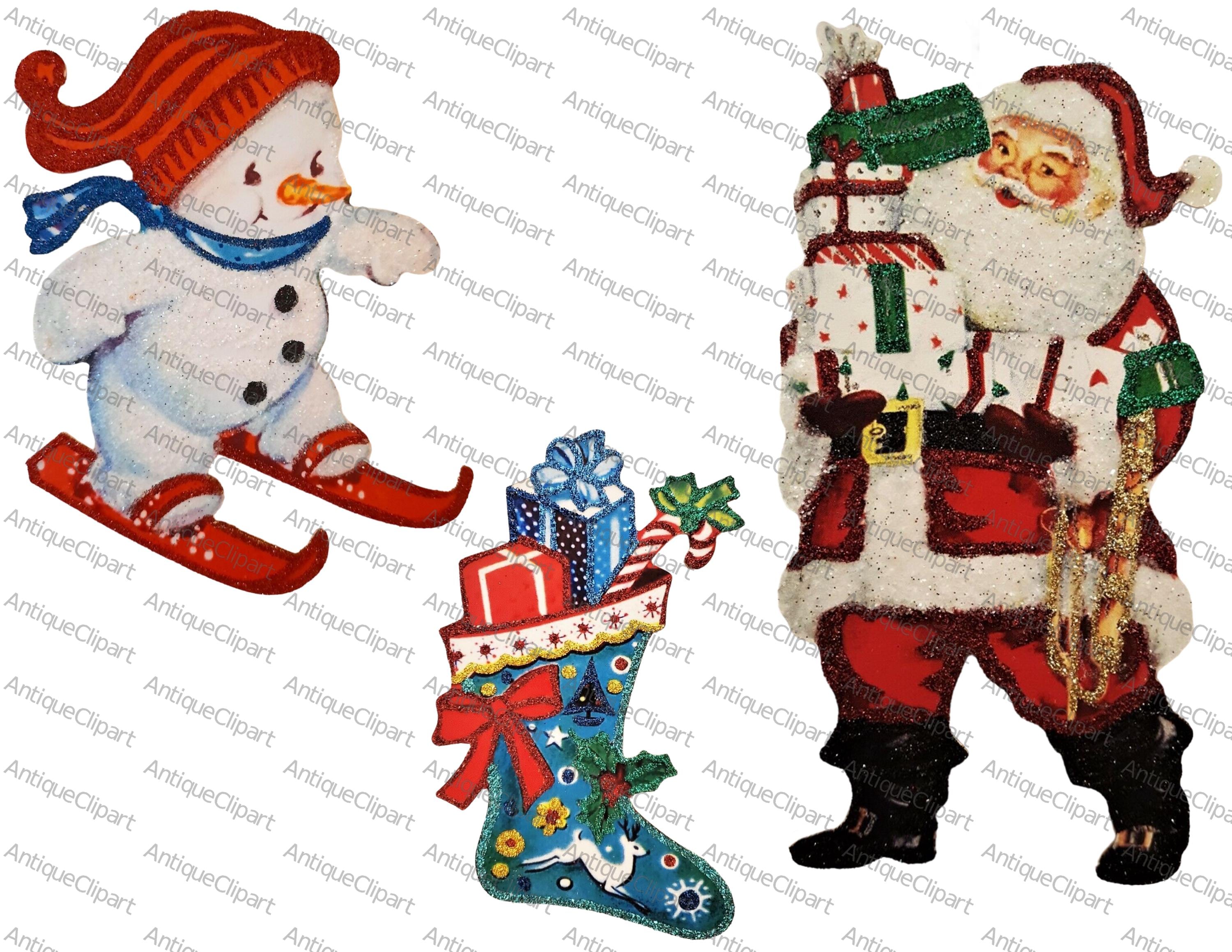 Vintage Christmas Clipart, Retro PNG Graphics, Collage Sheets (instant ...