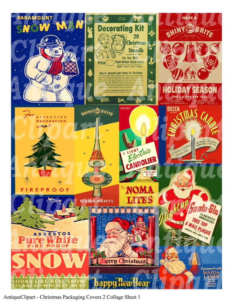 Vintage Christmas Tree Santa Collage Sheets, Holiday Ephemera (digital ...