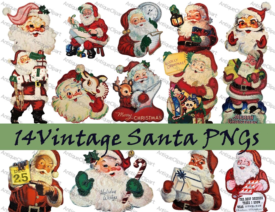 Retro Santa Clipart Bundle, Vintage Christmas PNG (digital Download) - Etsy