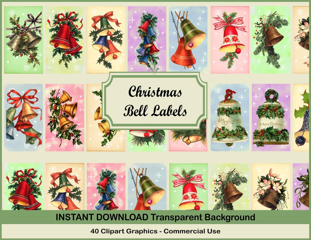 Retro Christmas Bell Labels: Scrapbook & Card Making (digital Download ...