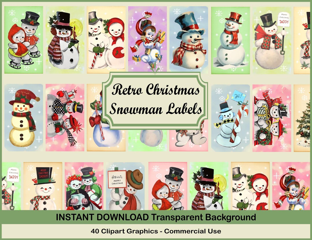 Retro Christmas Snowman Labels: Printable Scrapbooking & Card Making ...