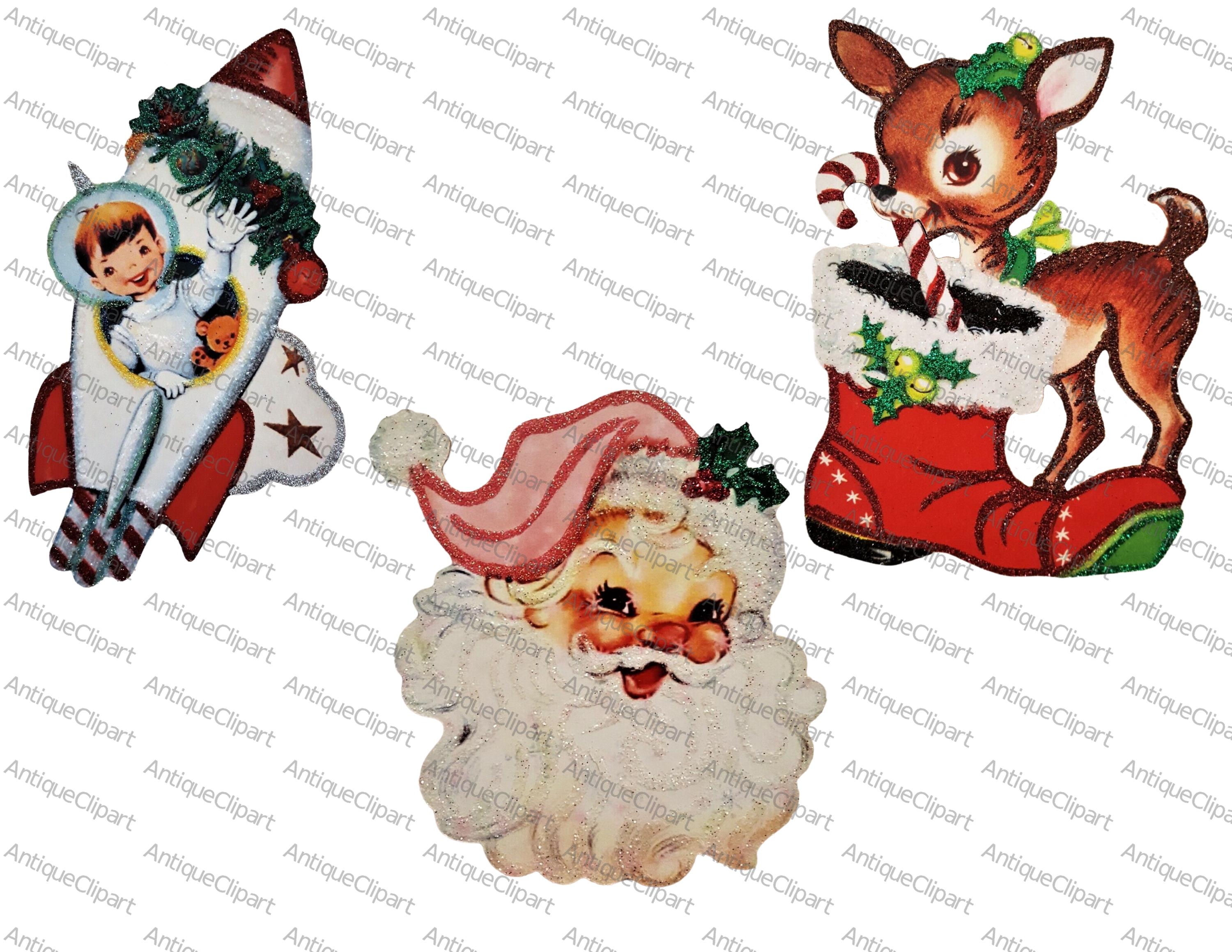 Vintage Christmas Clipart, Retro PNG Graphics, Collage Sheets (instant ...