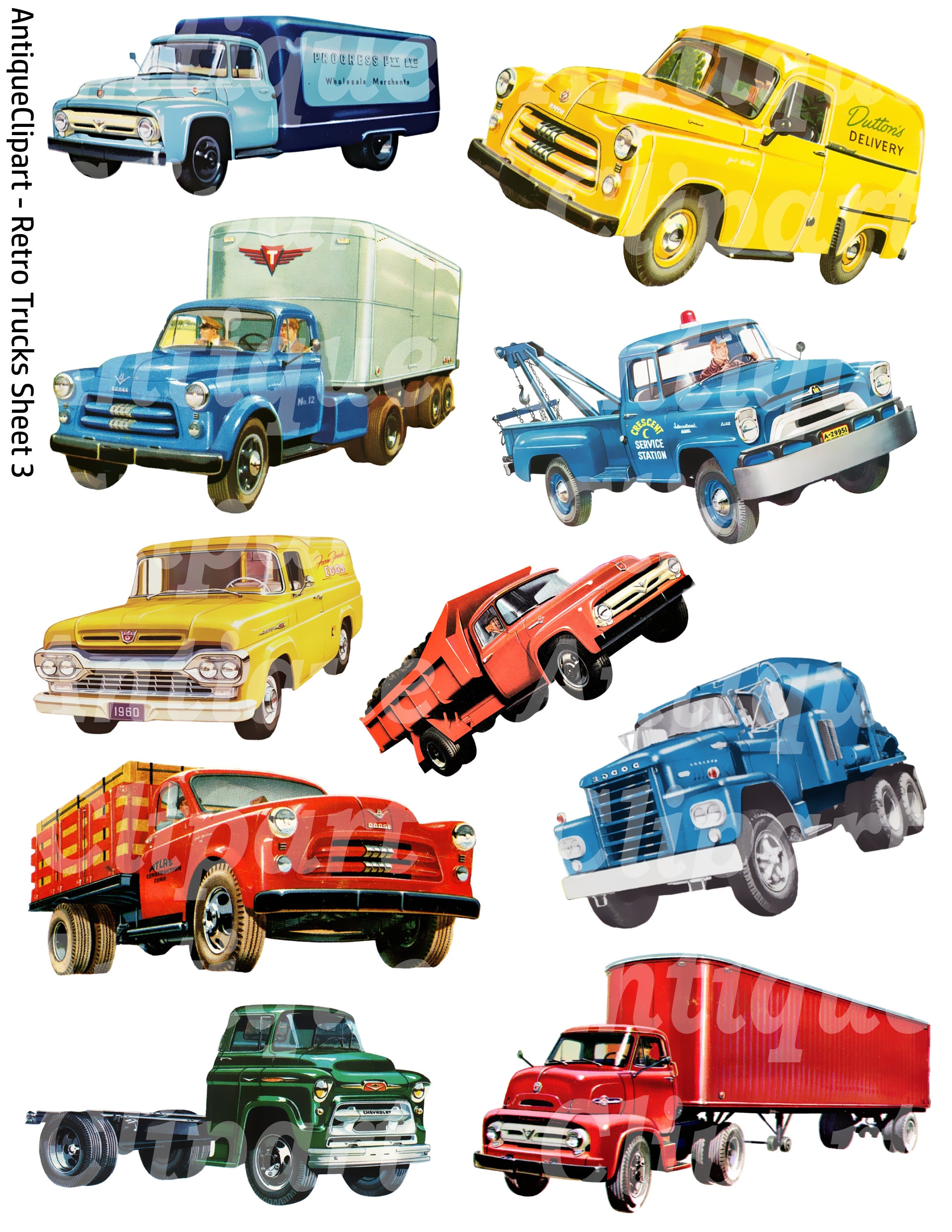 Retro Cars and Trucks Clip Art Vintage Antique Digital Download Collage ...