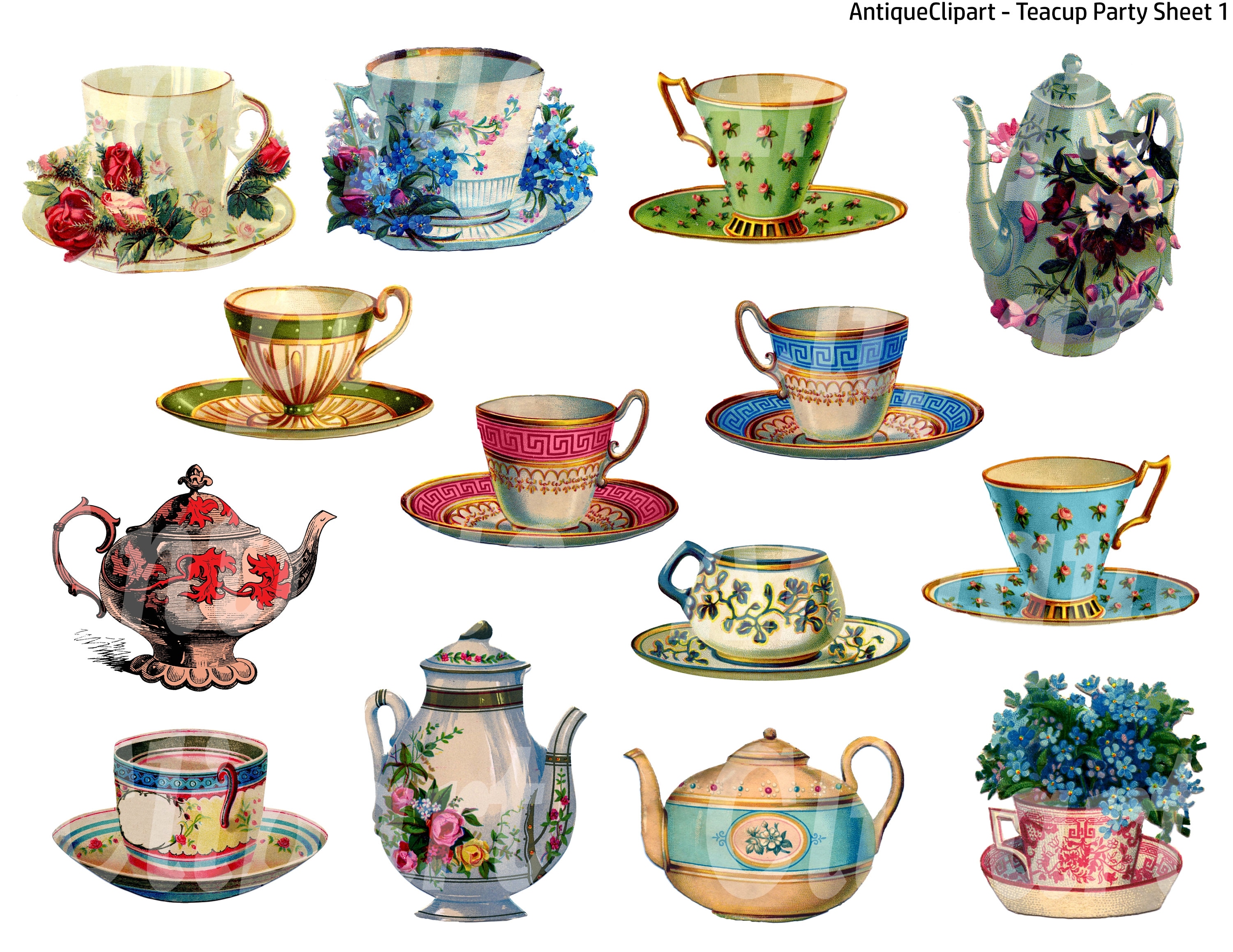 Teetasse Party Clipart & Collage Sheets Digital Download Illustrationen ...