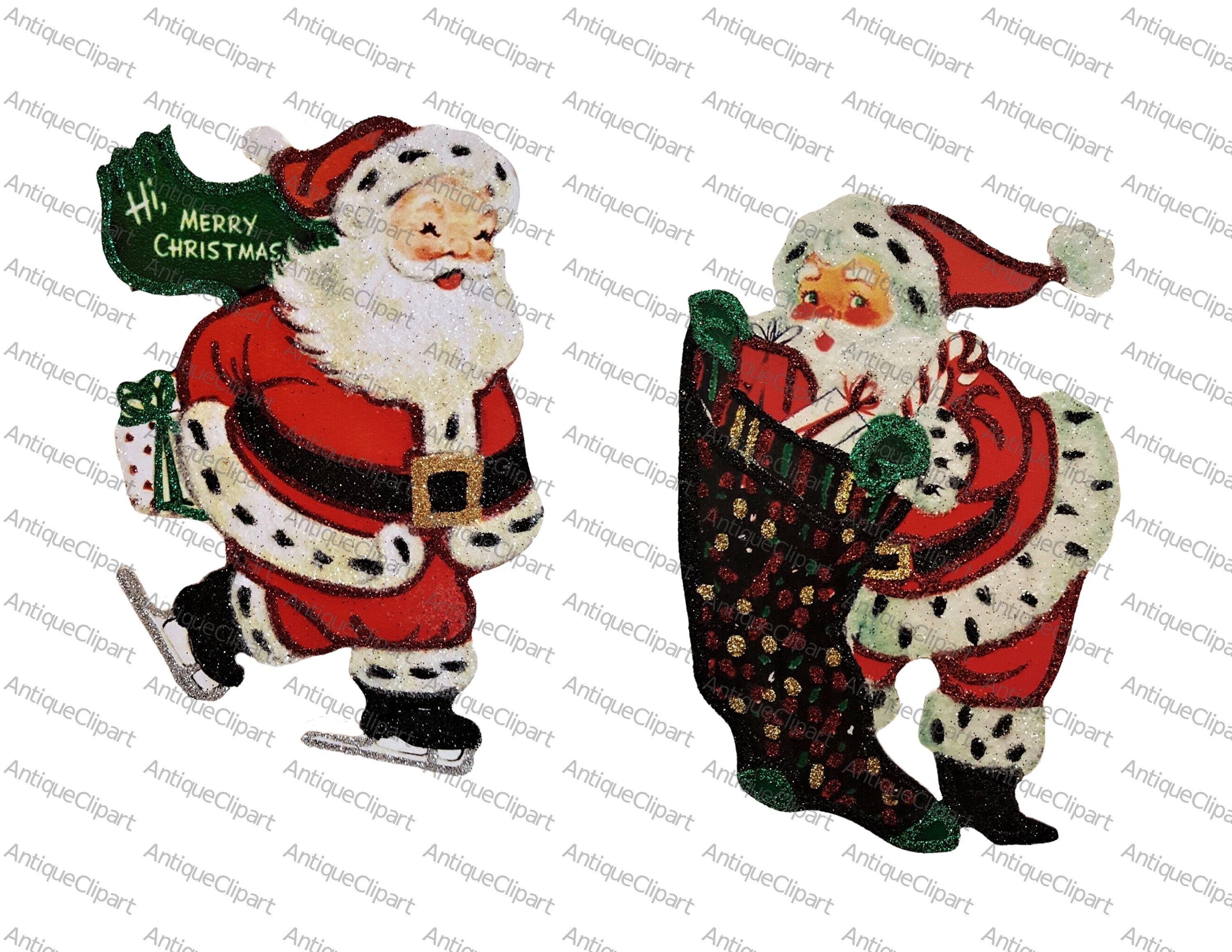 Vintage Santa & Reindeer Clipart, Retro Christmas PNG JPG (digital ...