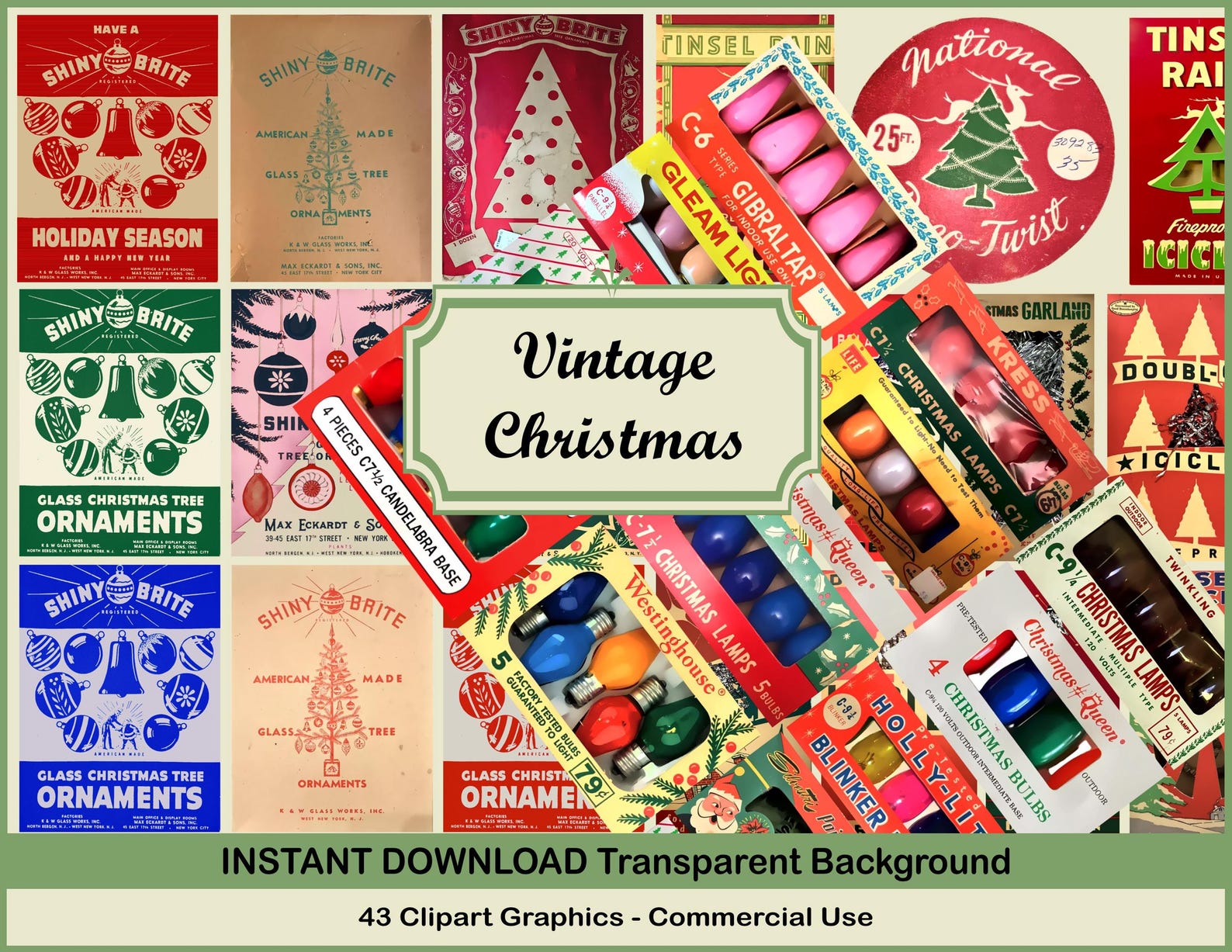 Vintage Christmas Clipart: Shiny Brite Ornaments, Bulbs (PNG & JPG ...