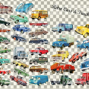 Retro Cars and Trucks Clip Art Vintage Antique Digital Download Collage ...