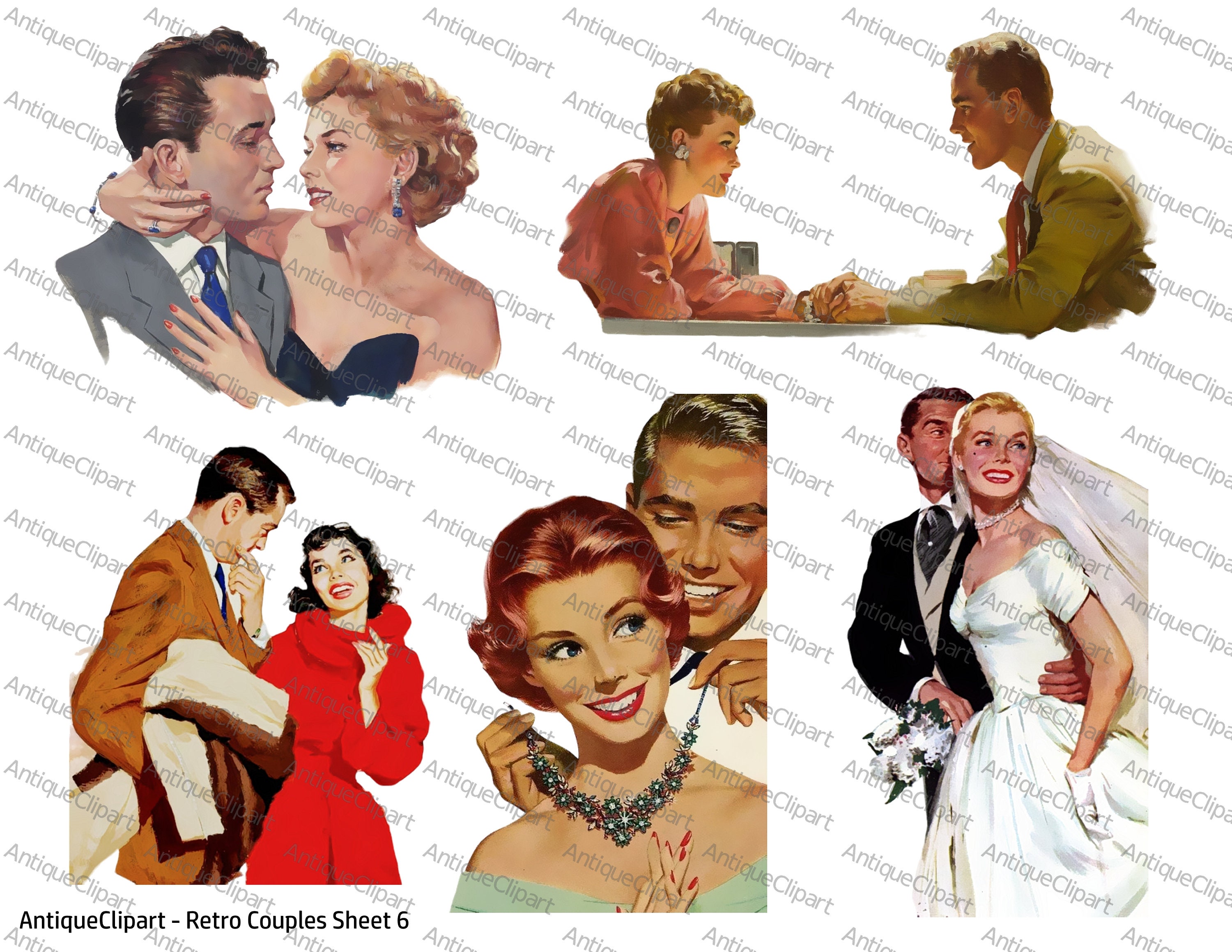 Retro Couples Clipart: Vintage Illustrations & Collage Sheets (digital ...