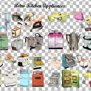 Retro Kitchen Appliance Clipart, Collage Sheets Pngs for Junk Journals ...