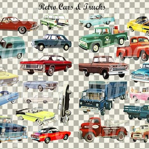 Retro Cars and Trucks Clip Art Vintage Antique Digital Download Collage ...
