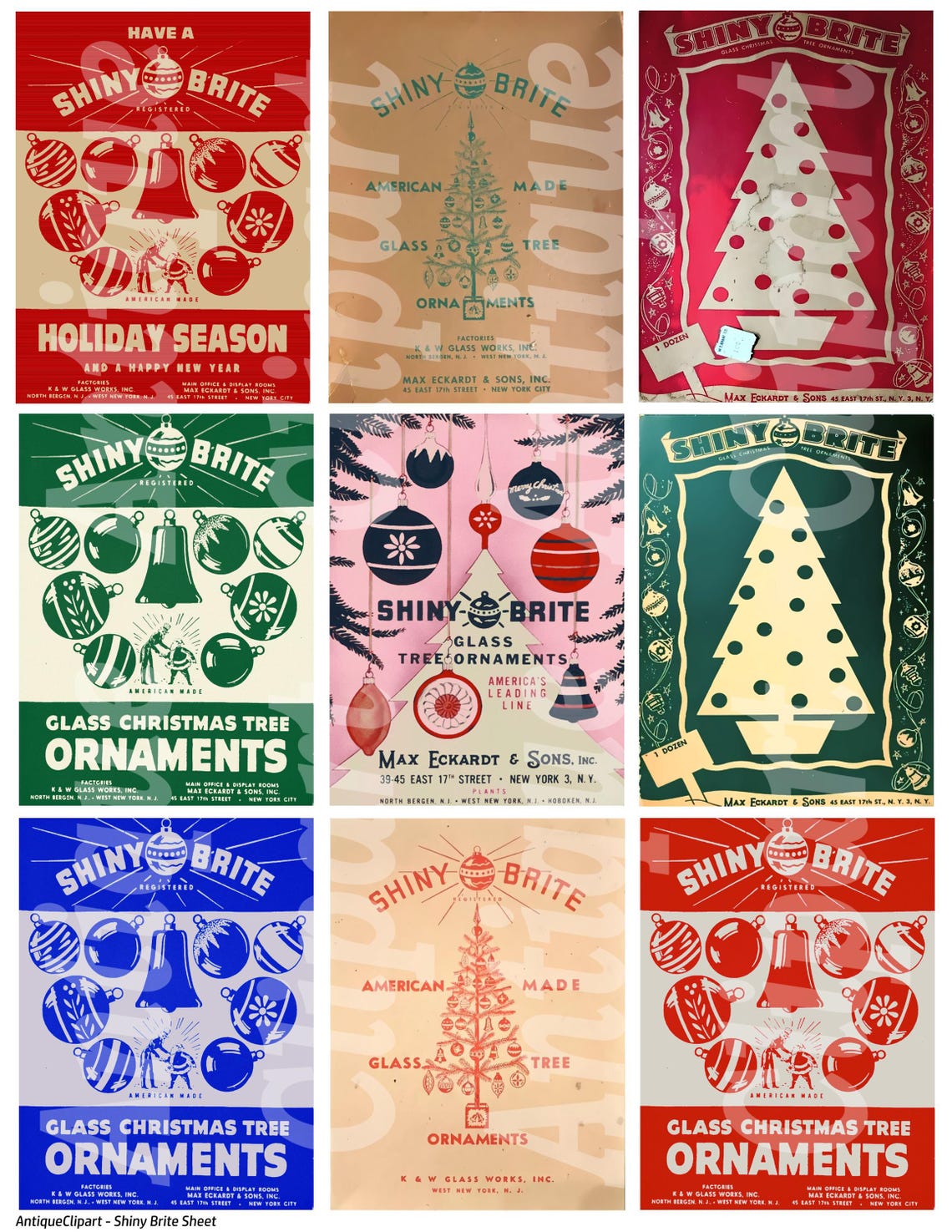Vintage Christmas Clipart: Shiny Brite Ornaments, Bulbs (PNG & JPG ...
