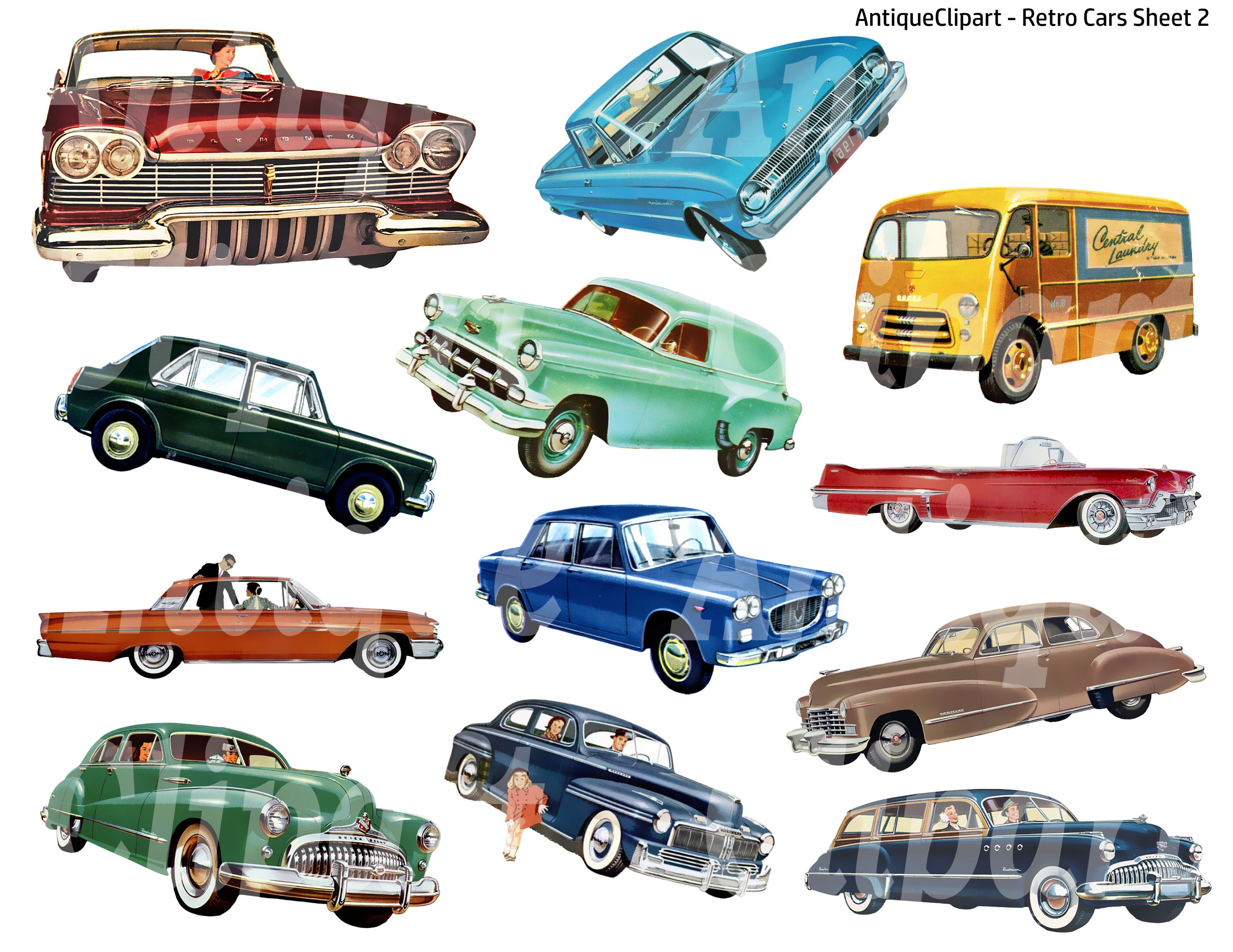 Retro Cars and Trucks Clip Art Vintage Antique Digital Download Collage ...