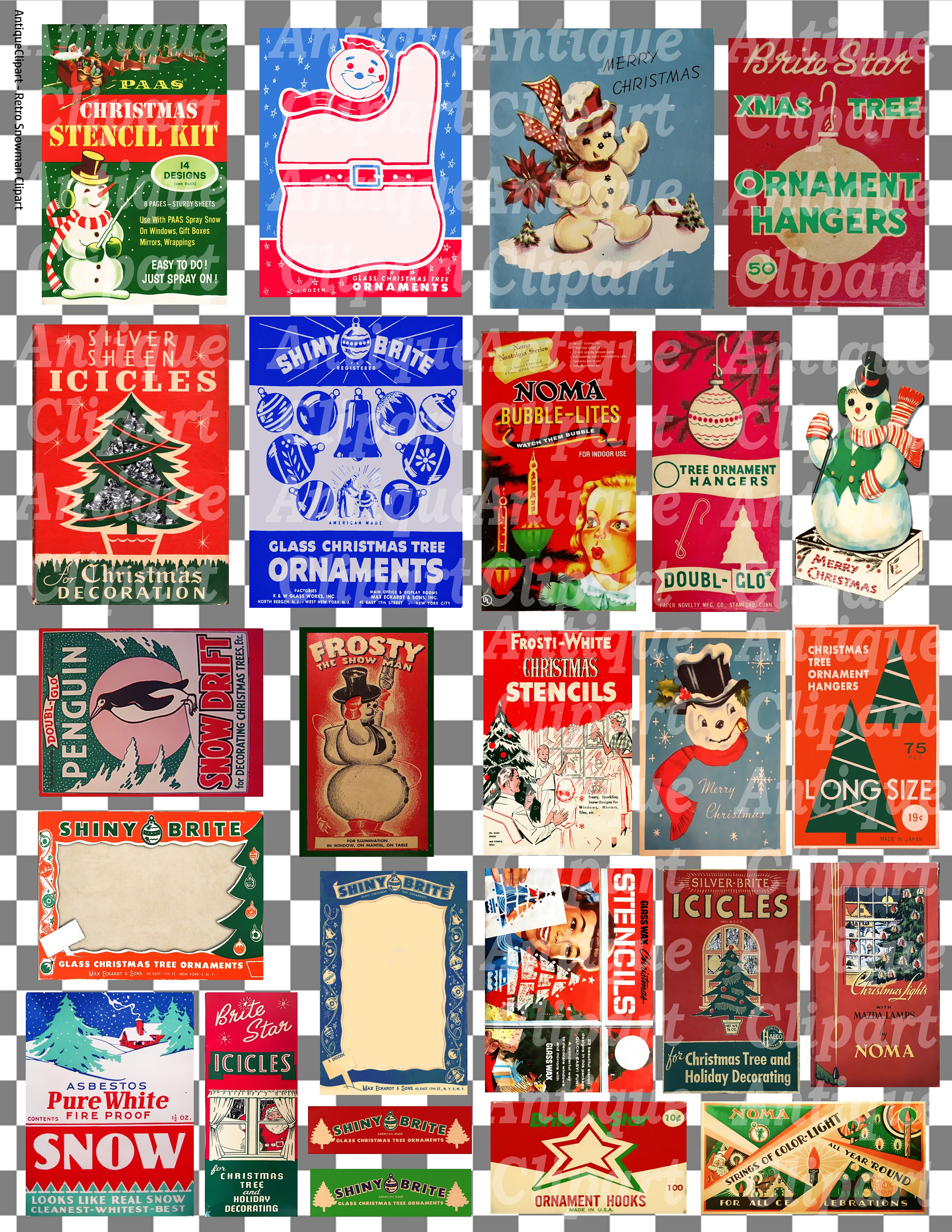 Digital Vintage Christmas Snowman Package, 5 Printable Sheets, Ephemera ...