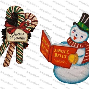 Retro Glitter Candy Cane Snowman PNG Clipart Bundle, Christmas Vintage ...