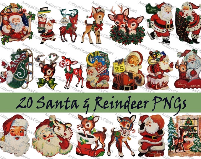 Vintage Santa Clipart | Retro Christmas Illustrations (digital Download ...