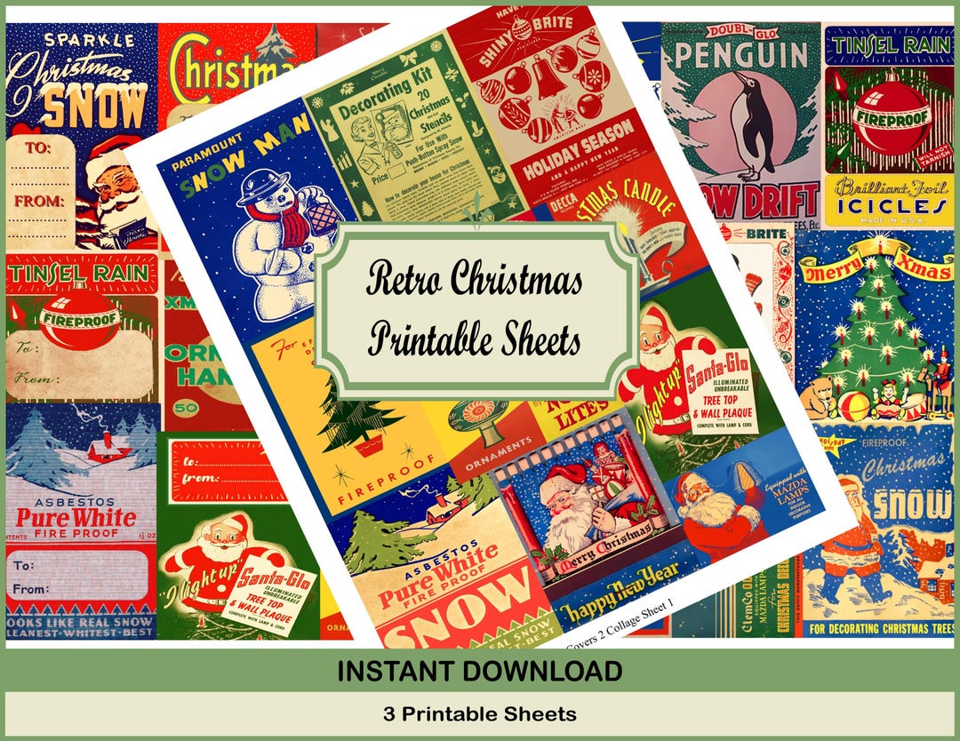 Vintage Christmas Tree Santa Collage Sheets, Holiday Ephemera (digital ...