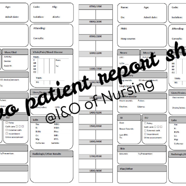 Nurse Report Sheet Tele - Etsy