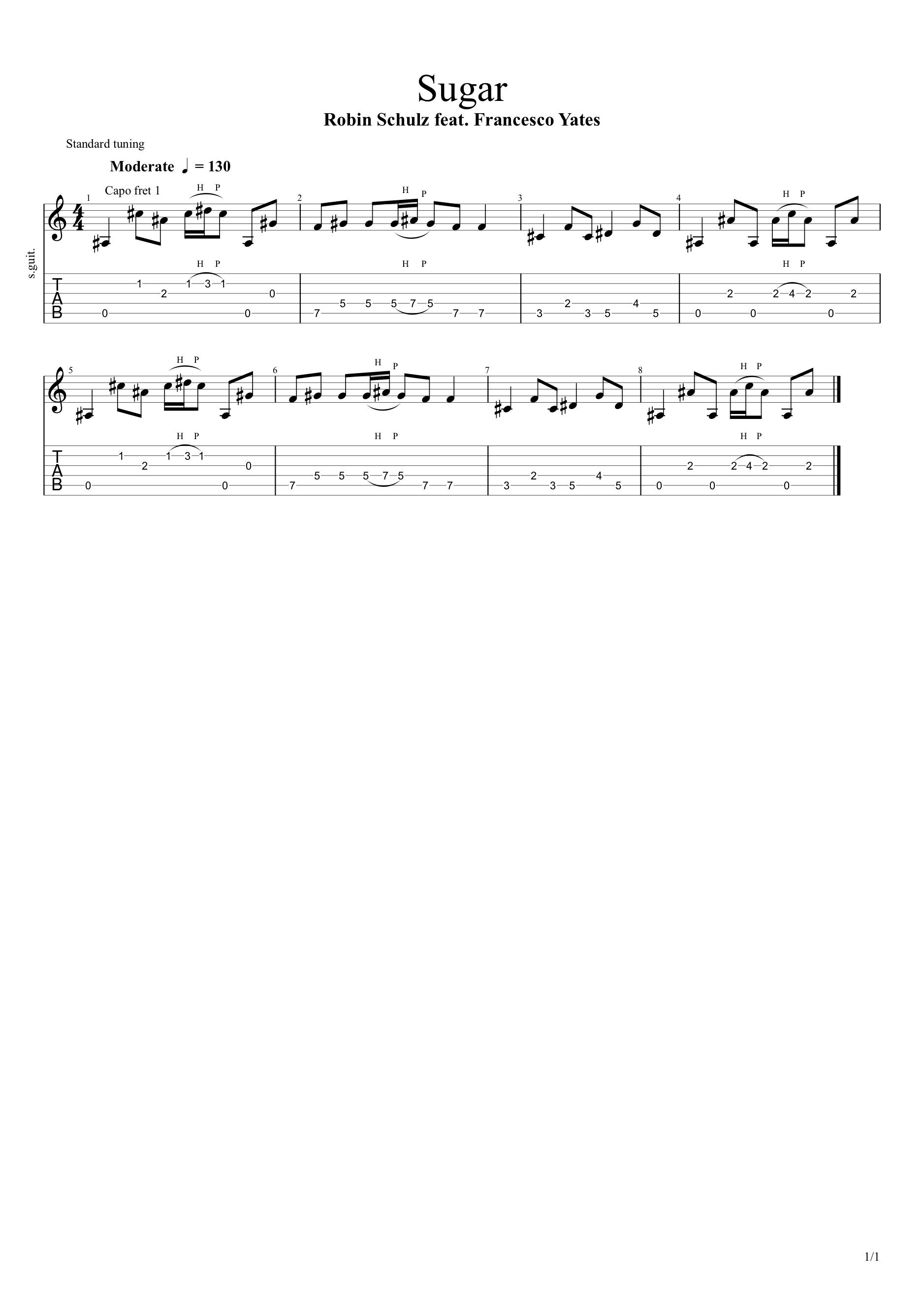 Robin Schulz Sugar Guitar Tabs | Etsy