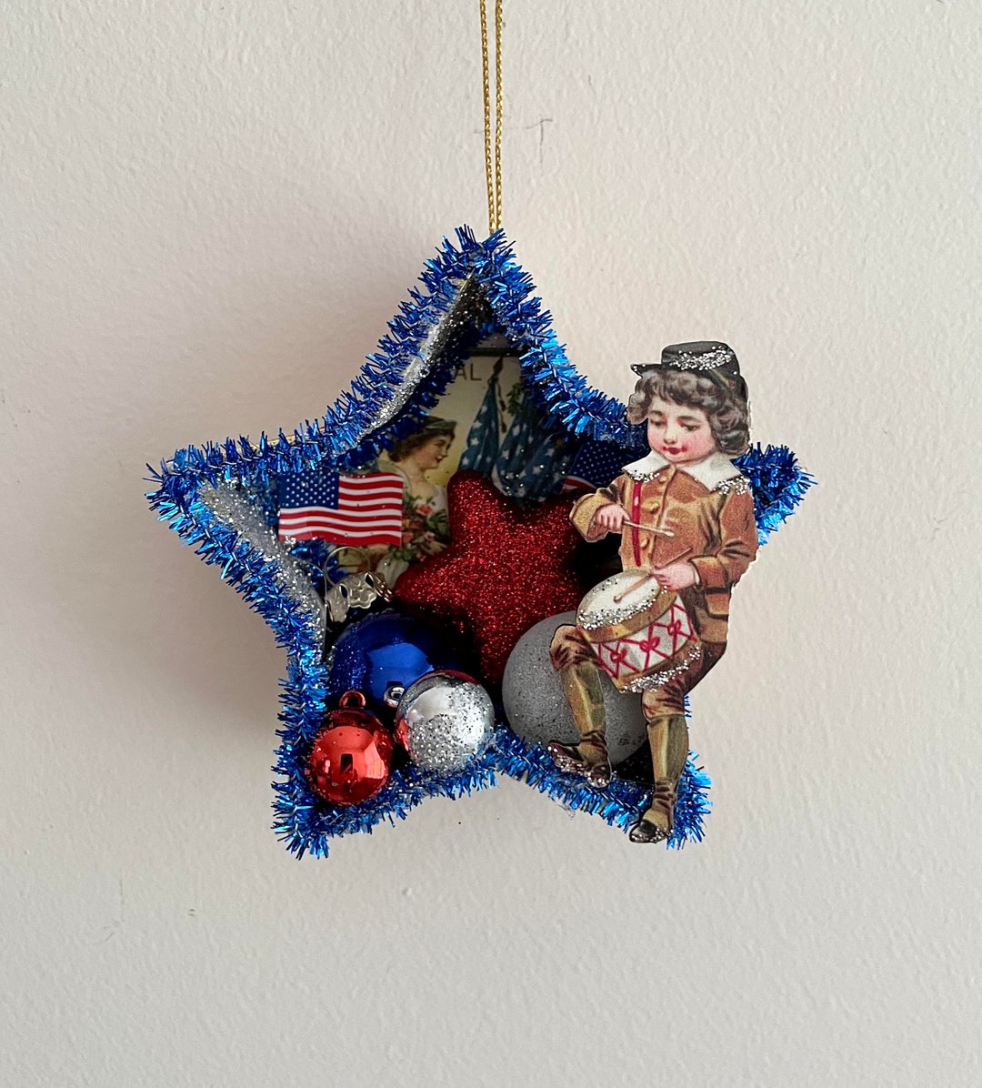 Vintage Patriotic Drummer Boy Star Shadow Box Diorama – Mini Glass Red ...
