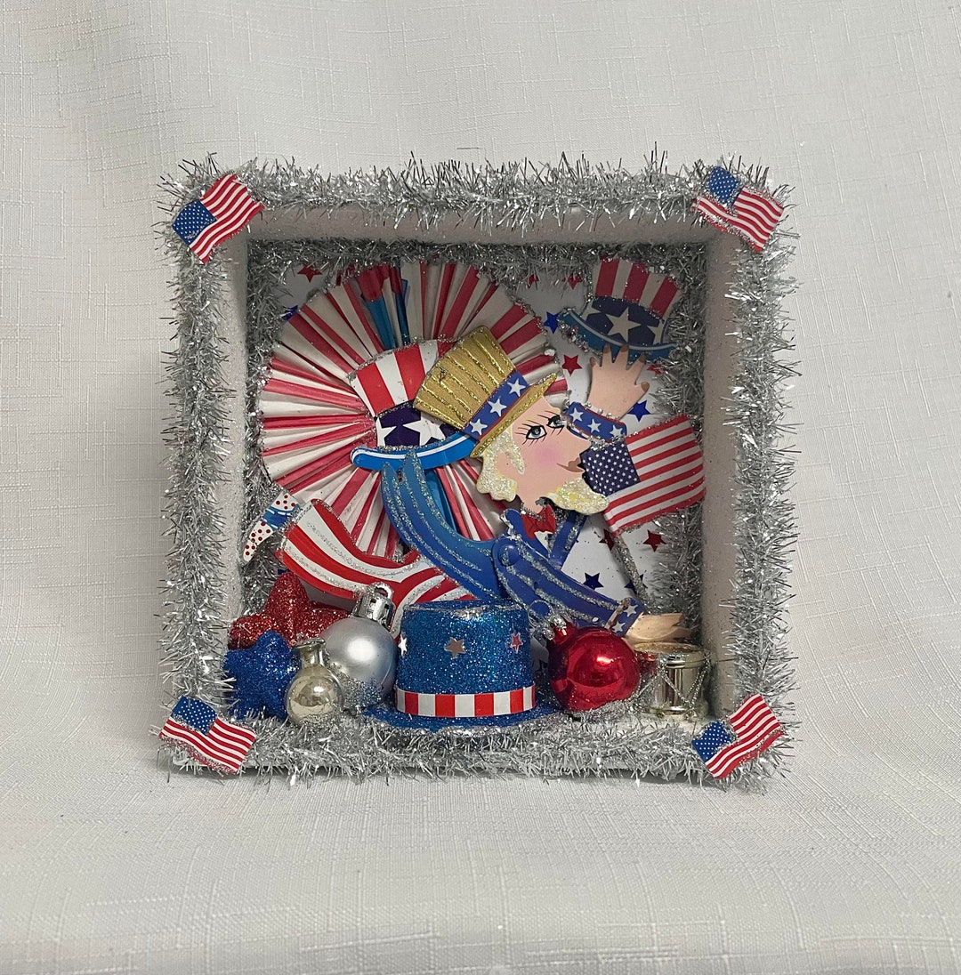 Fun Red, White and Blue Patriotic Uncle Sam Shadow Box Wall Hanging ...