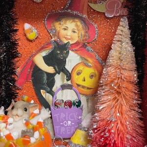 Sweet Candy Corn Mouse in Pumpkin Cart Shadow Box Centerpiece, Vintage ...