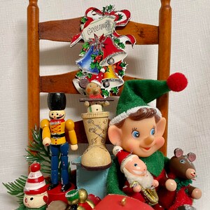 Adorable Miniature Elf Christmas Chair With Vintage Wood Toys ...