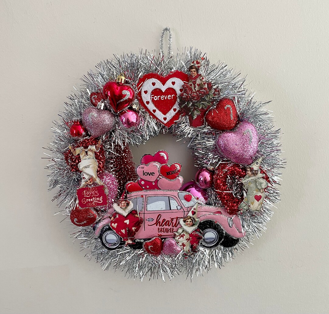 Fun heart Breaker Pink VW Valentine Wreath Wood - Etsy